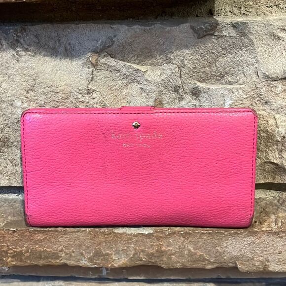 kate spade | Bags | Kate Spade Pink Pebbled Leather Bifold Checkbook ...